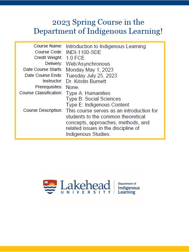 IL Spring Course: Introduction to Indigenous Learning | Lakehead University